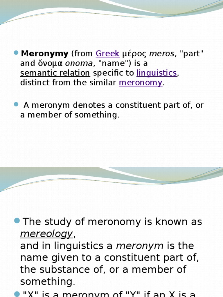 Linguistics: Understanding Meronymy | PDF | Taxonomy (Biology ...