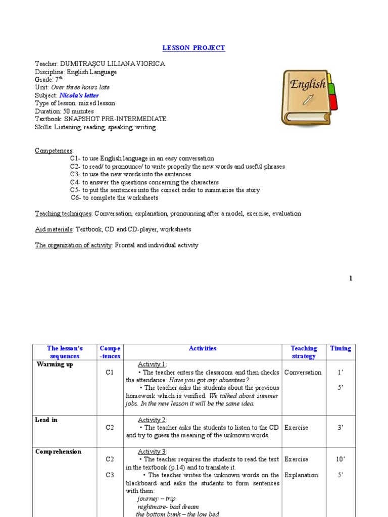 Lesson Project 7th Grade | PDF | Reading Comprehension | Teachers