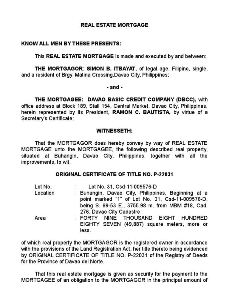Real Estate Mortagage | PDF | Real Property Law | Mortgage Law