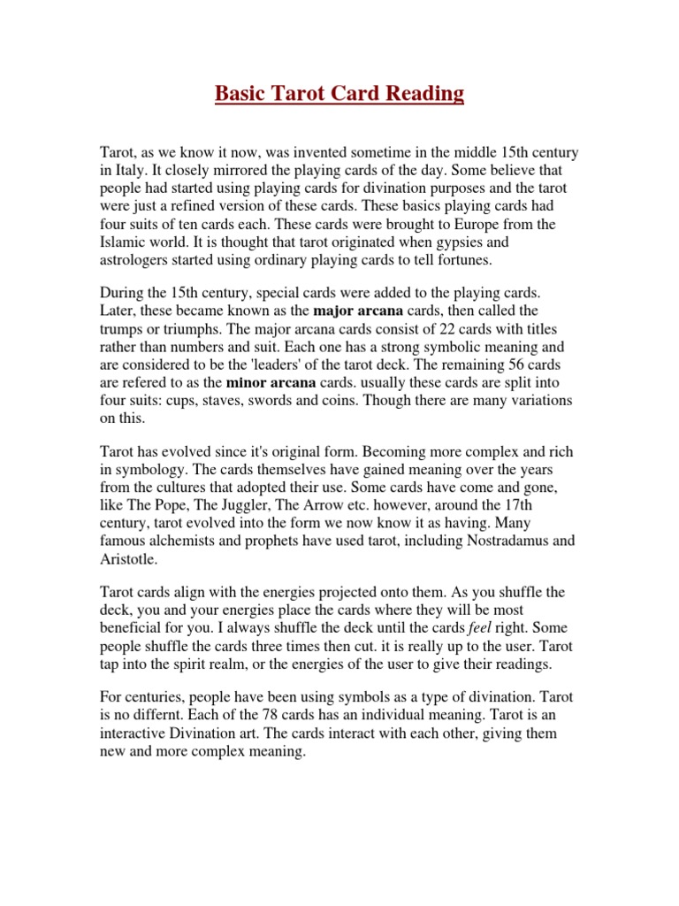 Basic Tarot Card Reading | Download Free PDF | Tarot | Playing Cards