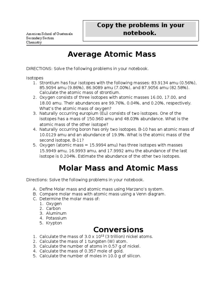 Isotope and Atomic Mass Calculations | PDF | Science & Mathematics