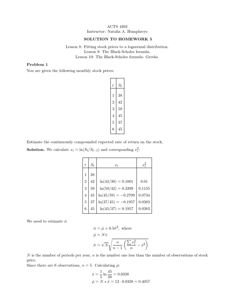 Hw5 Mfe Au14 Solution | PDF | Percentile | Option (Finance)