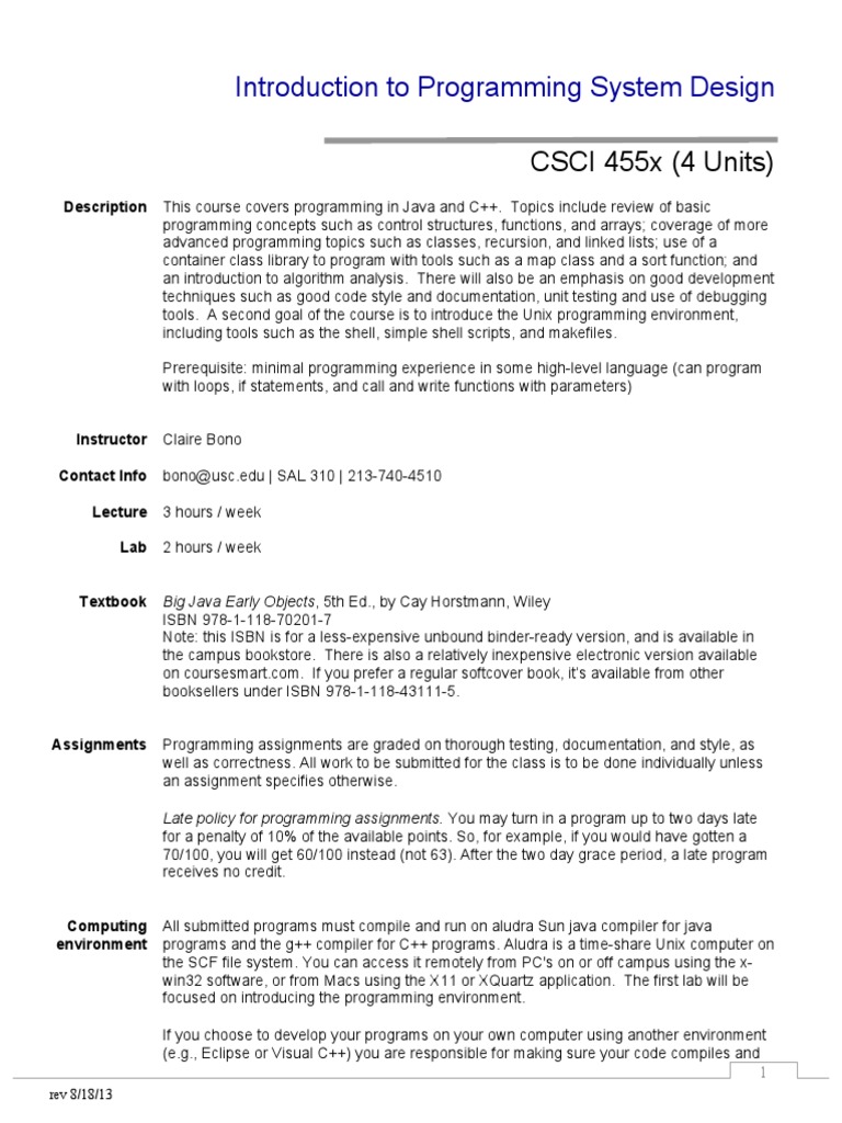 Introduction To Programming System Design Pdf C Class Computer