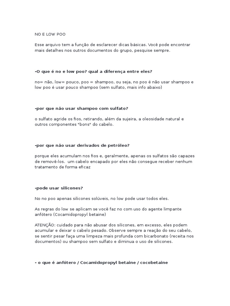 Entendendo No Poo e Low Poo | PDF