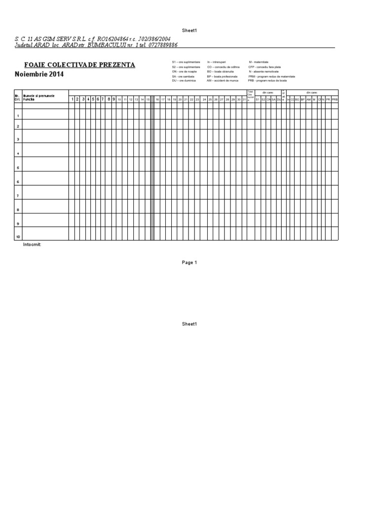 Model Foaie Pontaj | PDF
