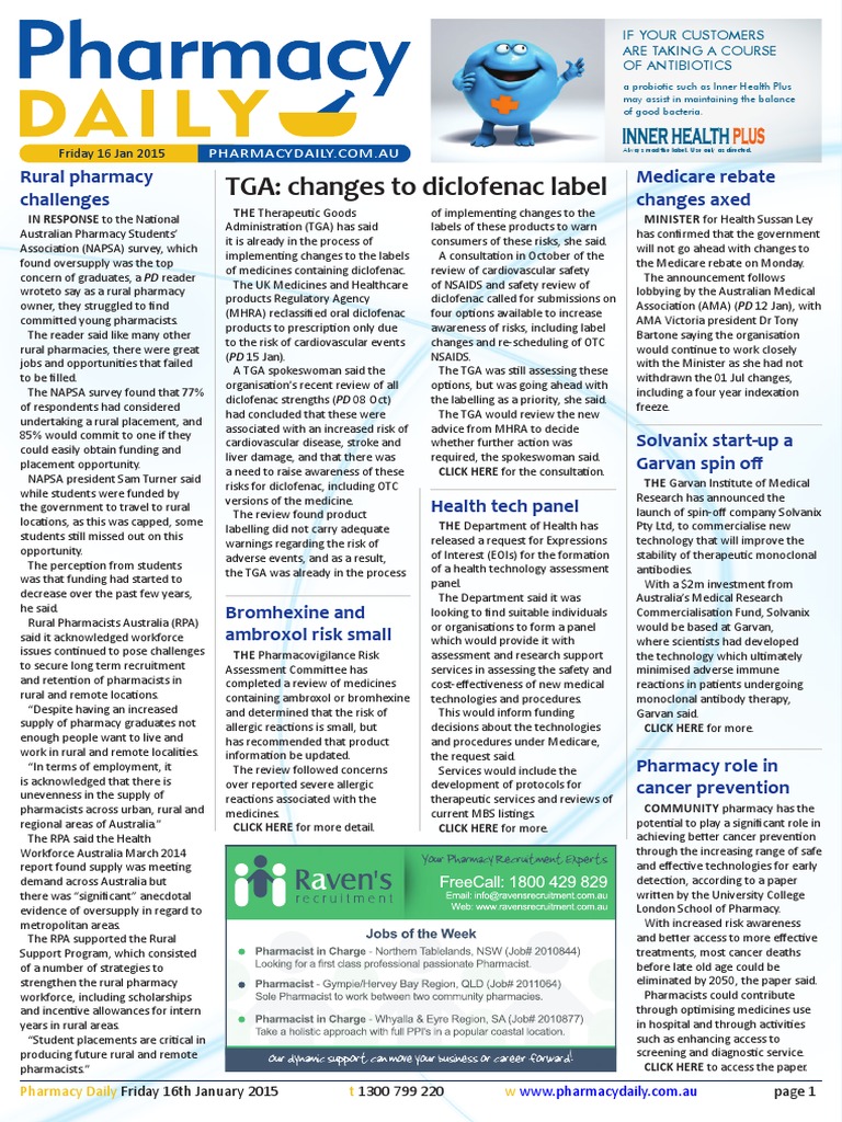 Pharmacy Daily For Fri 16 Jan 2015 - TGA: Changes To Diclofenac Label ...