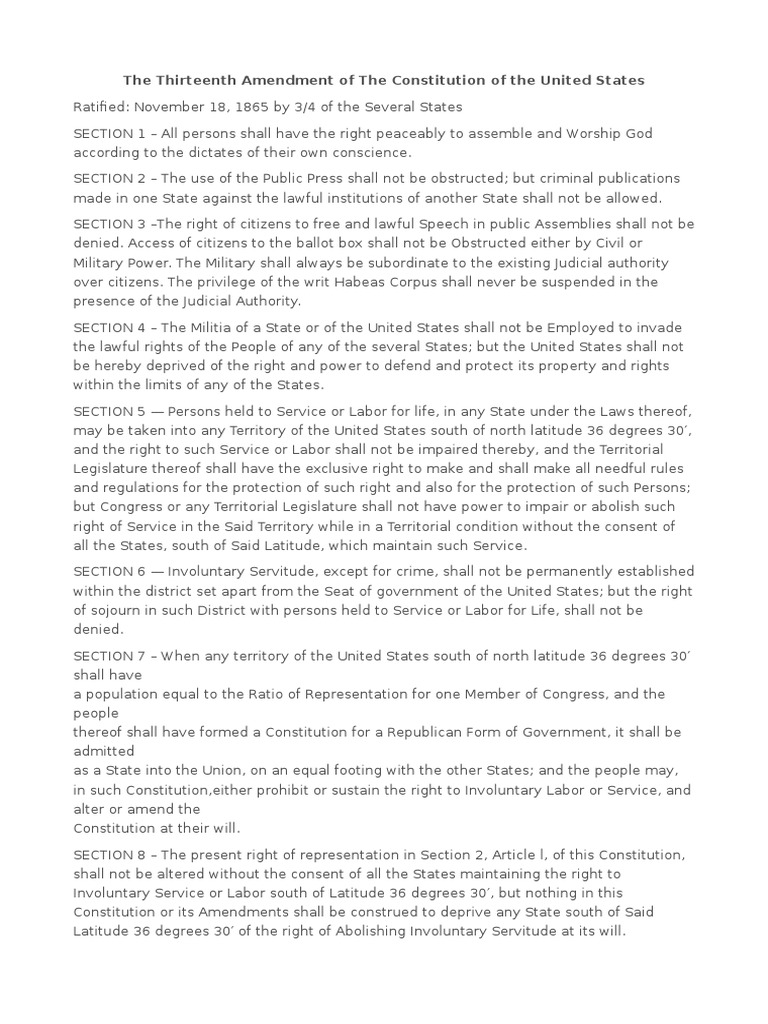 Original 13th Amendment With Notes | PDF | Thirteenth Amendment To The ...