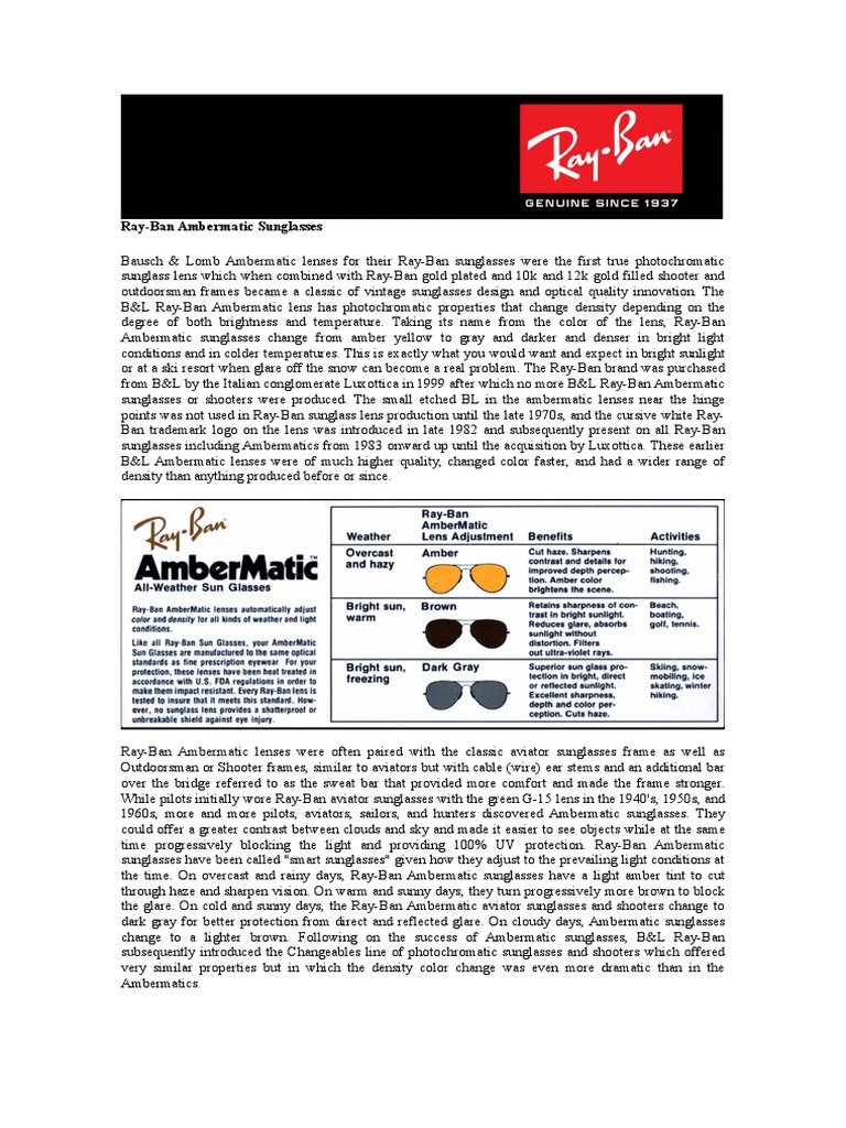 Ambermatic Sheet | PDF | Sunglasses | Equipment