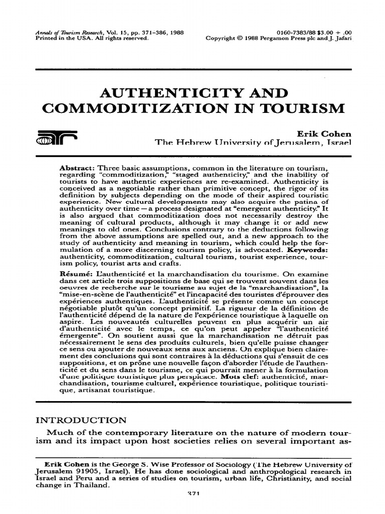 Authenticity AND Commoditization in Tourism: The Hebrew University of ...