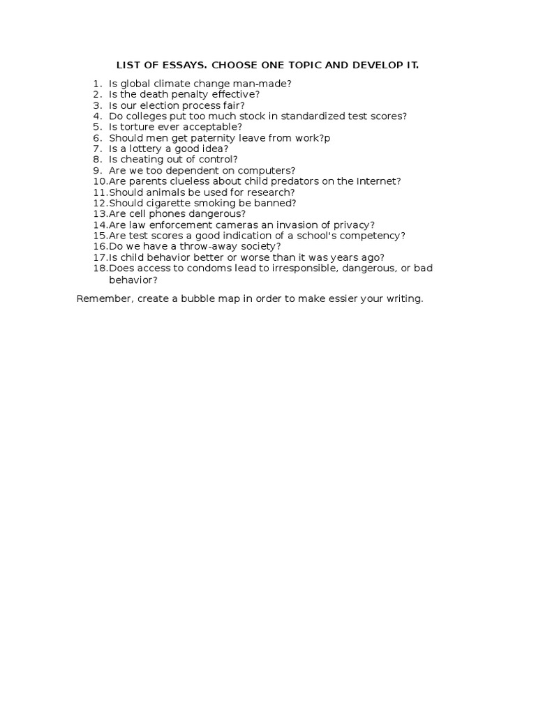 Essay Topics for Discussion | PDF | Social Science