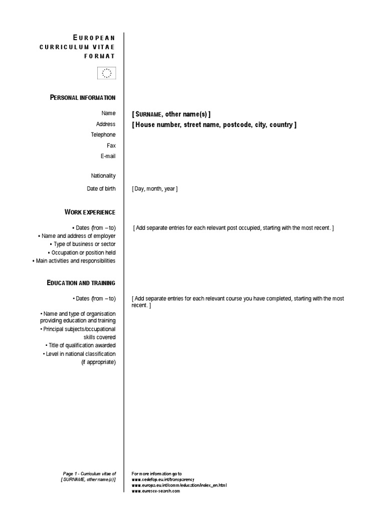 European CV Format Template | PDF | Social Science