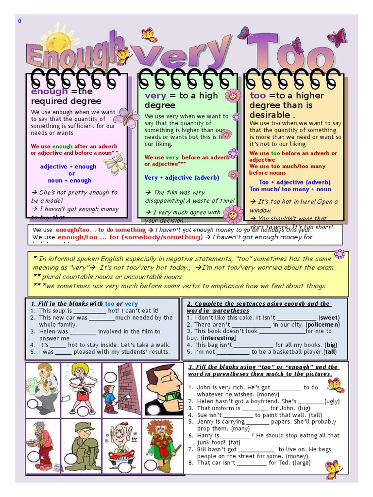 Understanding "Too," "Very," and "Enough" | PDF | Adjective | Adverb