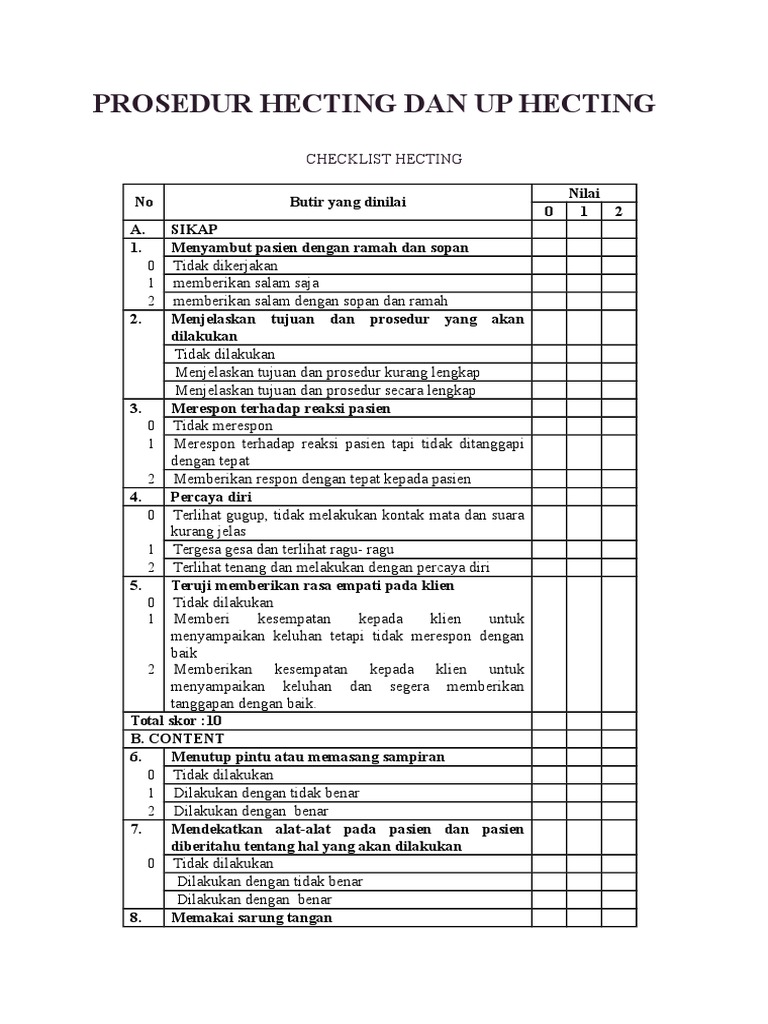 Checklist Prosedur Hecting Lengkap | PDF