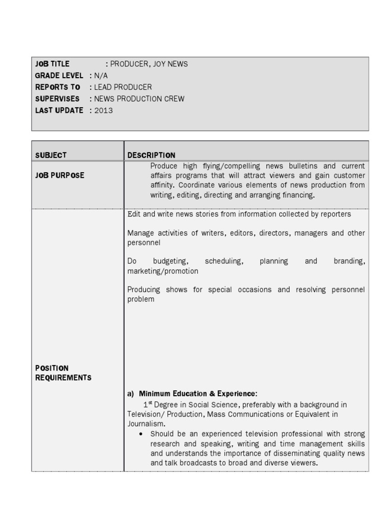 TV News Producer Job Description | PDF | News | Television