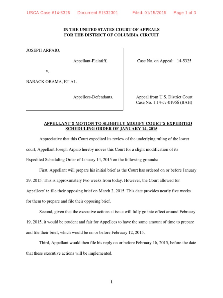 Arpaio's Motion to Modify Scheduling Order | PDF | Brief (Law) | Appeal