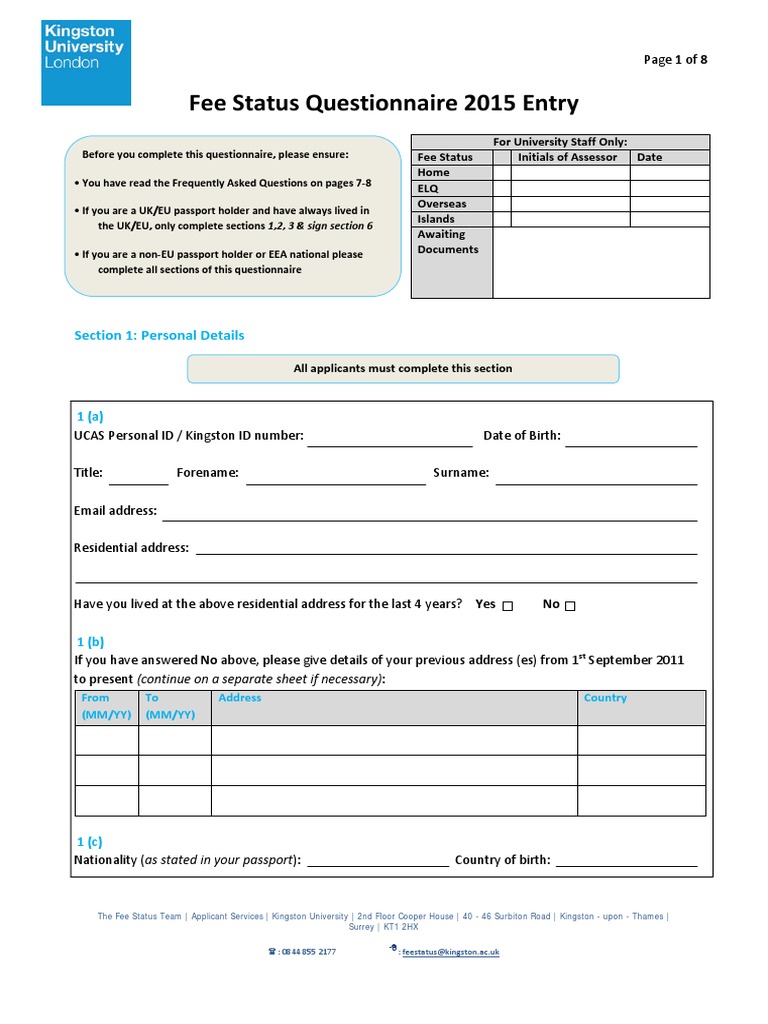 Fee Questionaire Kingston | PDF | Identity Document | Travel Visa