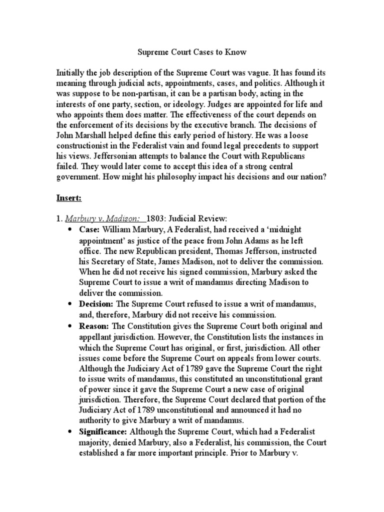 Supreme Court Cases To Know | PDF | United States Constitution | U.S. State