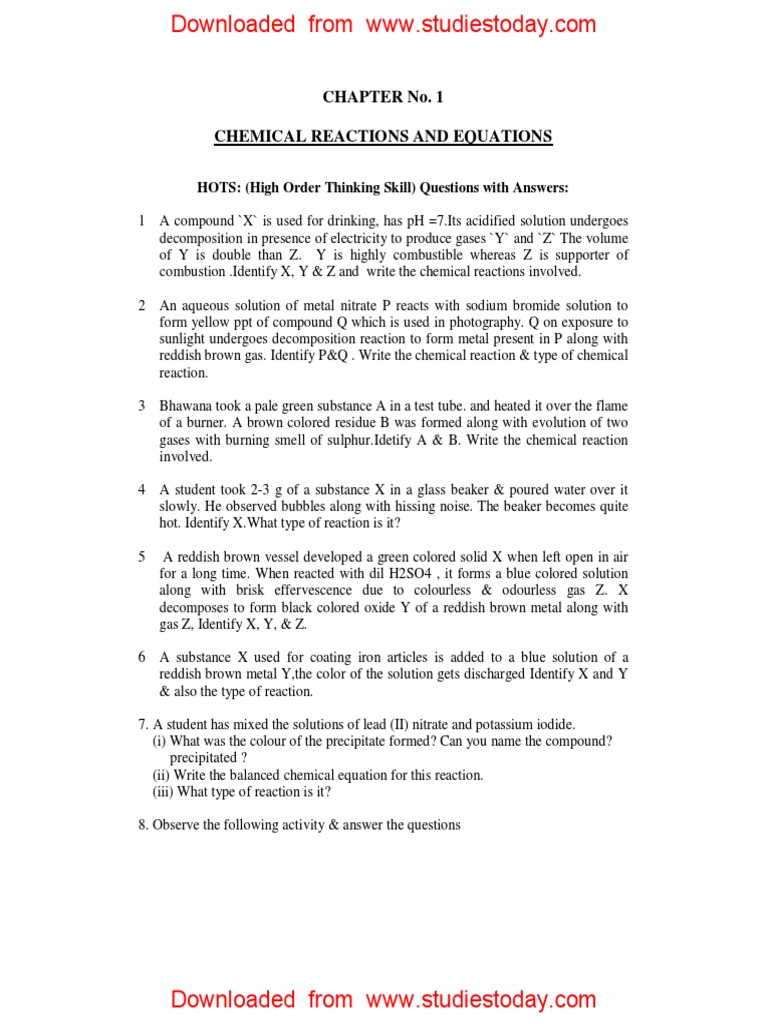 CBSE Class 10 Science HOTs Question Bank | PDF | Digestion | Pancreas