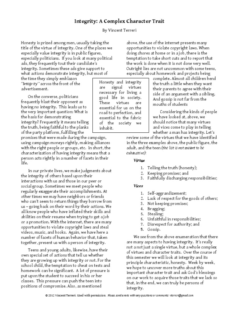 Integrity: A Complex Character Trait: "Integrity" Across The Front of ...
