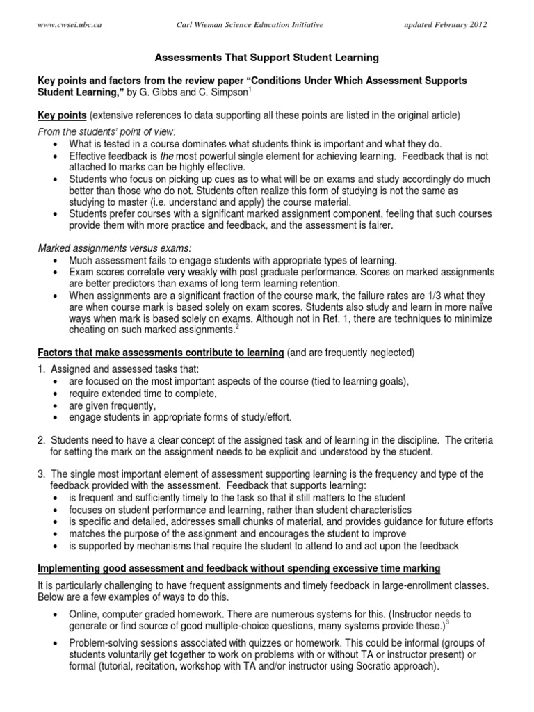 Assessment That Support Learning | PDF | Educational Assessment | Test ...
