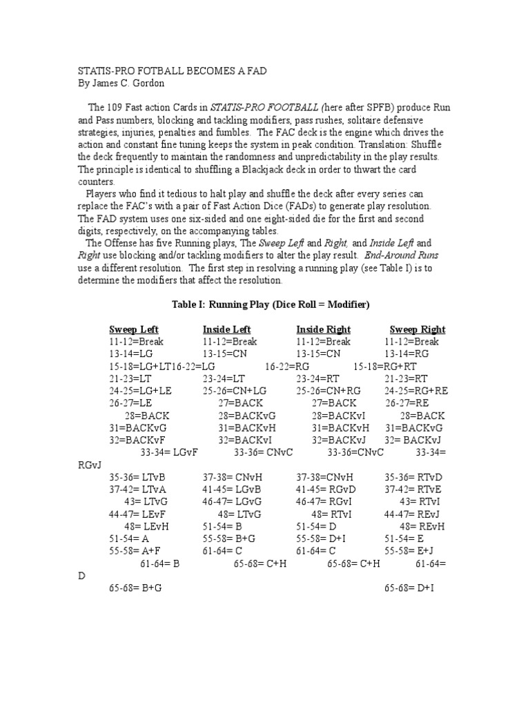 Statis Pro Football FAD | PDF | Dice | American Football