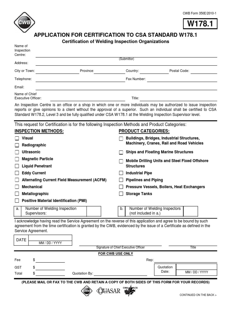 CWB 178.1 Certification | Indemnity | Social Institutions