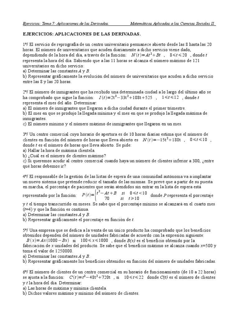 Aplicaciones de Las Derivadas. Ejercicios | PDF