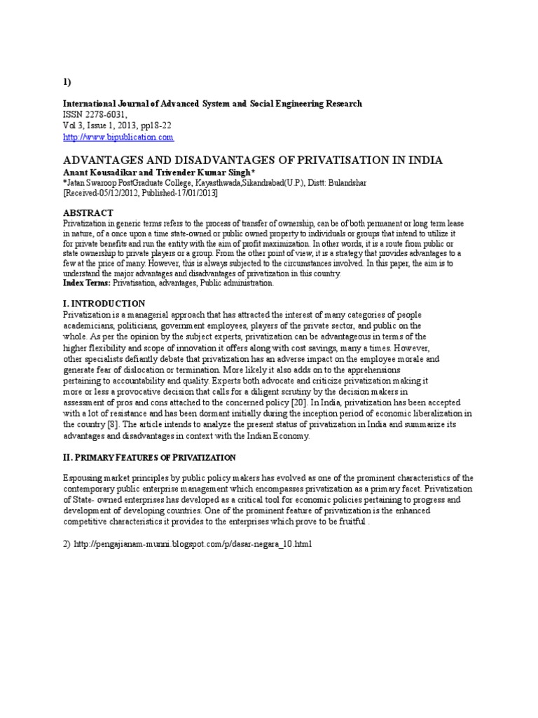 Pros and Cons of Privatization India | PDF