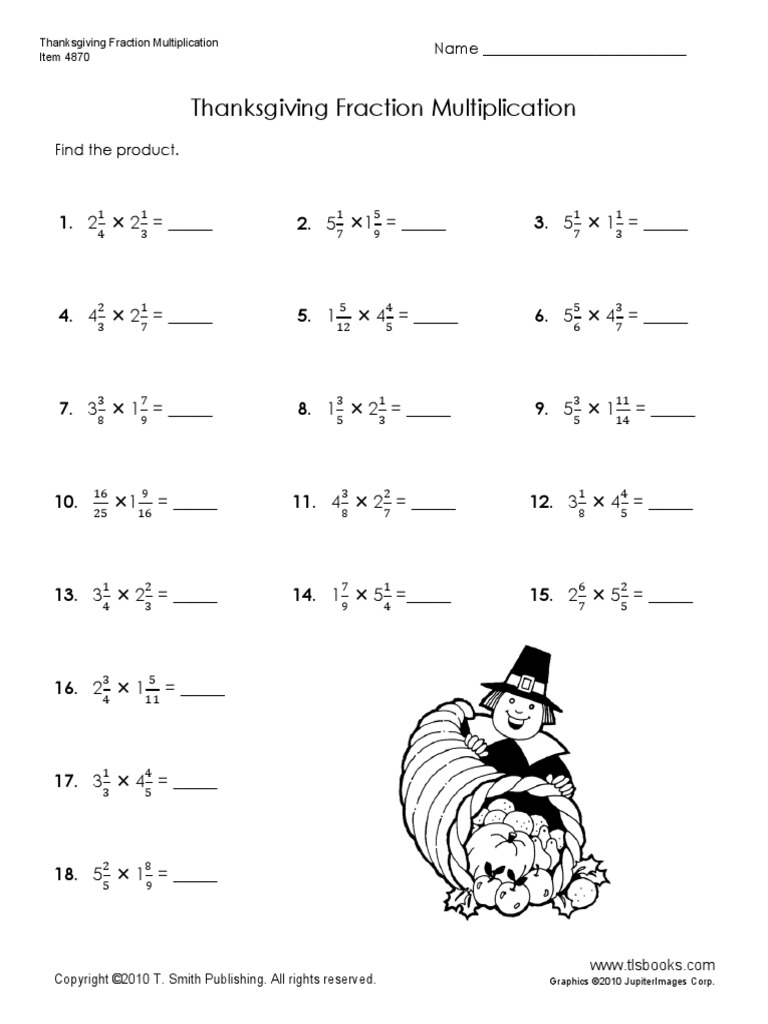 Thanksgiving Multiply Fractions | PDF | Numbers | Mathematical Notation