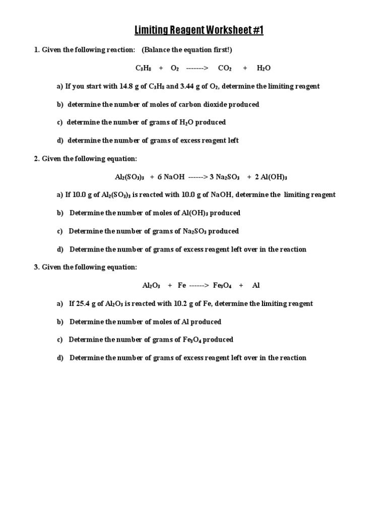 Limiting Reagent Worksheets #1-2 | PDF | Zinc | Physical Sciences