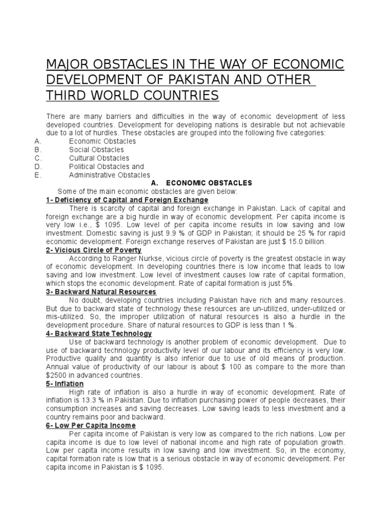 Major Obstacles in The Way of Economic Development of Pakistan and ...