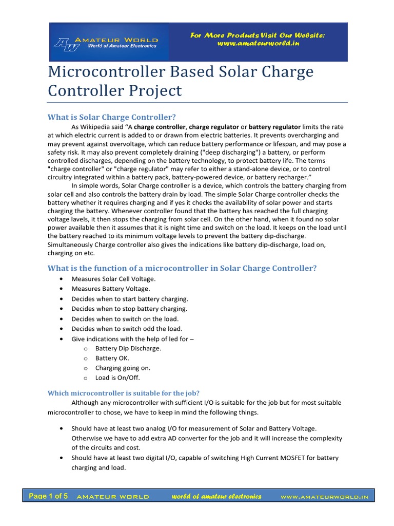Microcontroller Based Solar Charge Controller Project | PDF | Battery ...