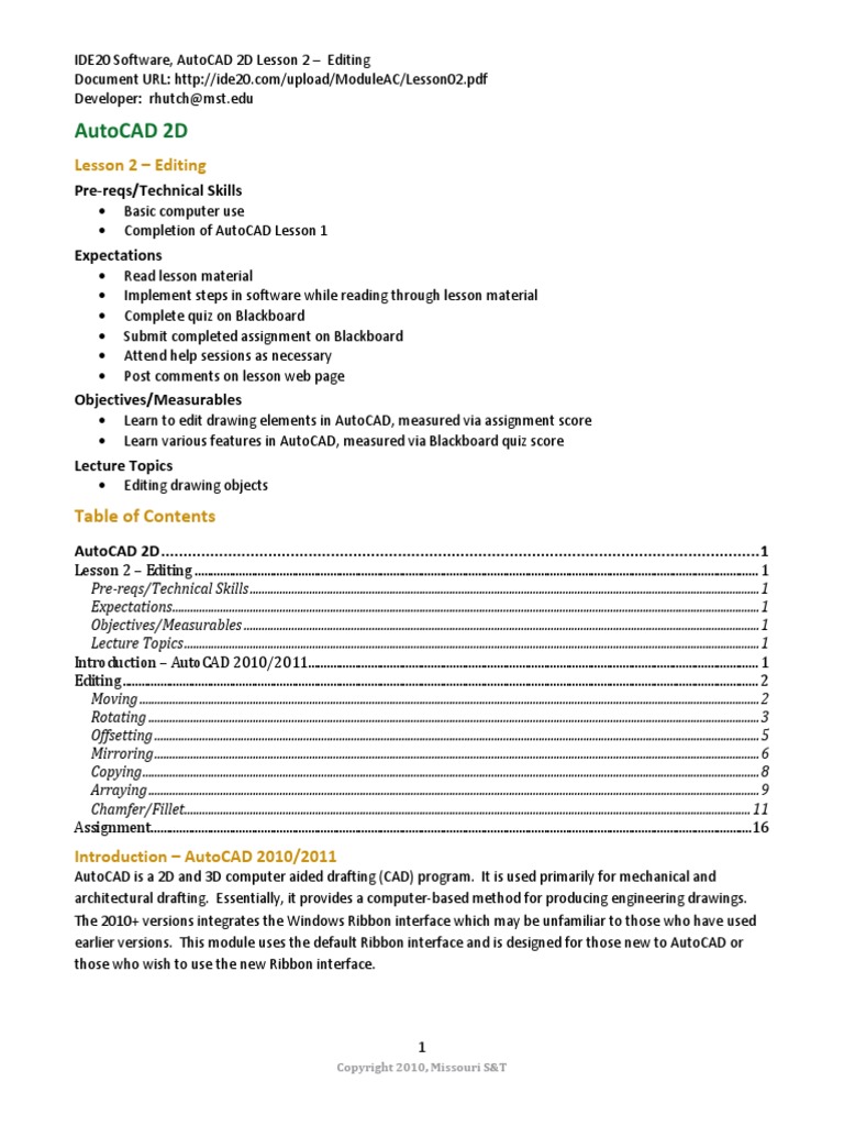 Autocad 2D: Lesson 2 - Editing | PDF | 2 D Computer Graphics ...