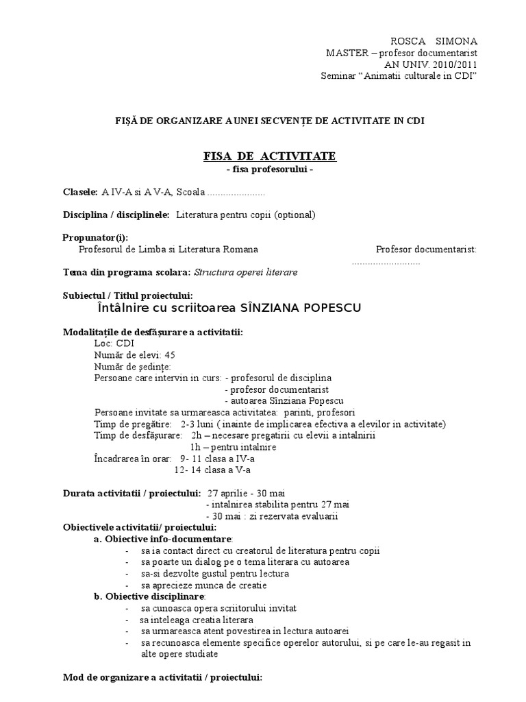 Fisa de Activitate | PDF