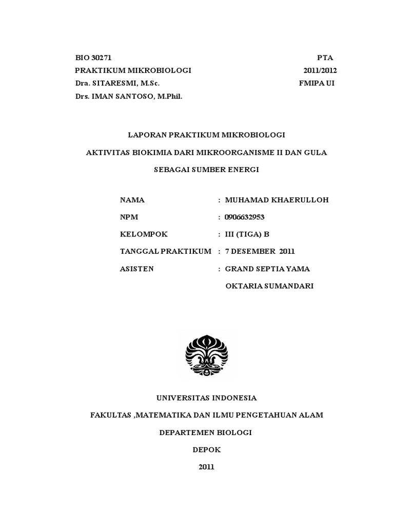 Aktivitas Biokimia Dari Mikroorganisme II Dan Gula Sebagai Sumber ...