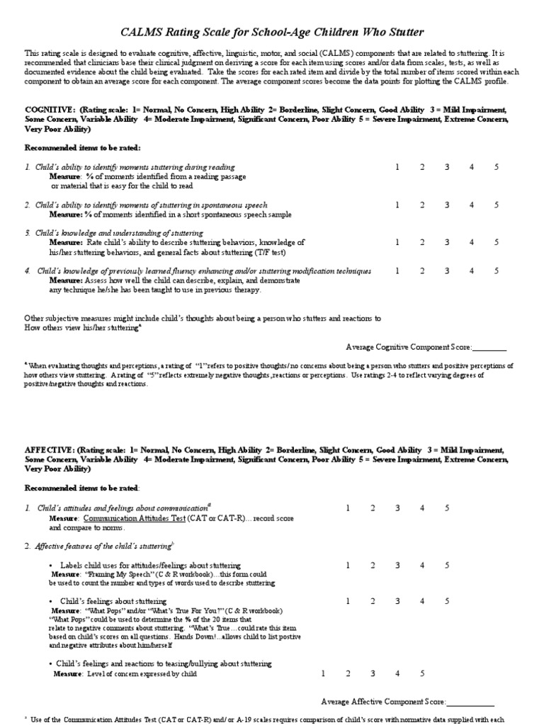 2.D.. CALMS Rating Form | PDF | Stuttering | Attitude (Psychology)