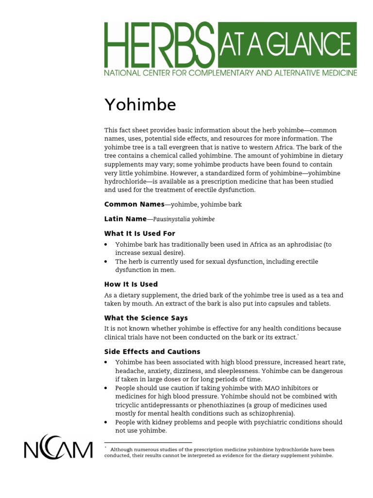 D356 Yohimbe | PDF | Dietary Supplements | Medical Treatments