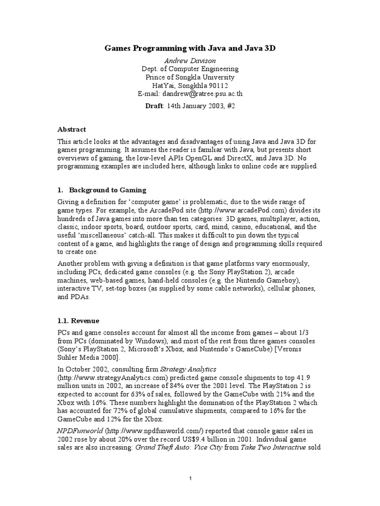 JAVAgam Games Programming in Java 2003 23pgs | PDF | Java (Programming ...