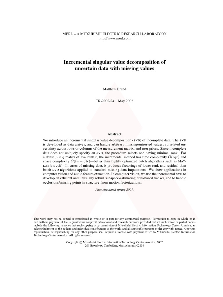 Incremental SVD Missingdata PDF | PDF | Matrix (Mathematics) | Operator ...