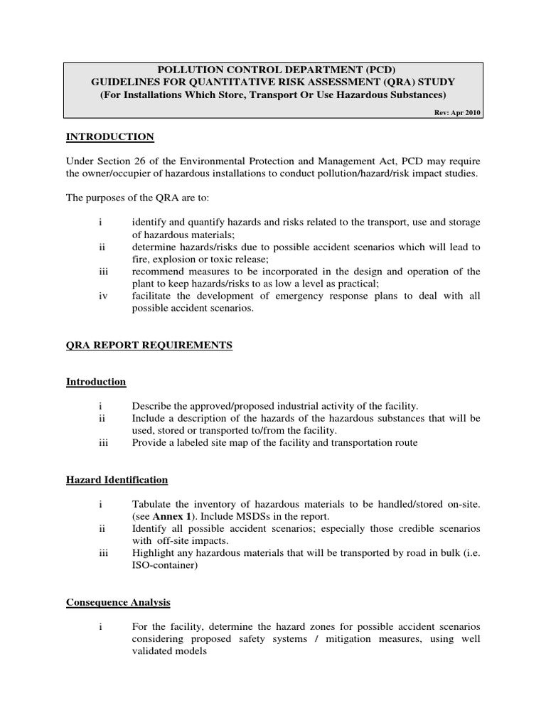 Guidelines On Quantitative Risk Assessments (Qra) PDF | PDF | Dangerous ...