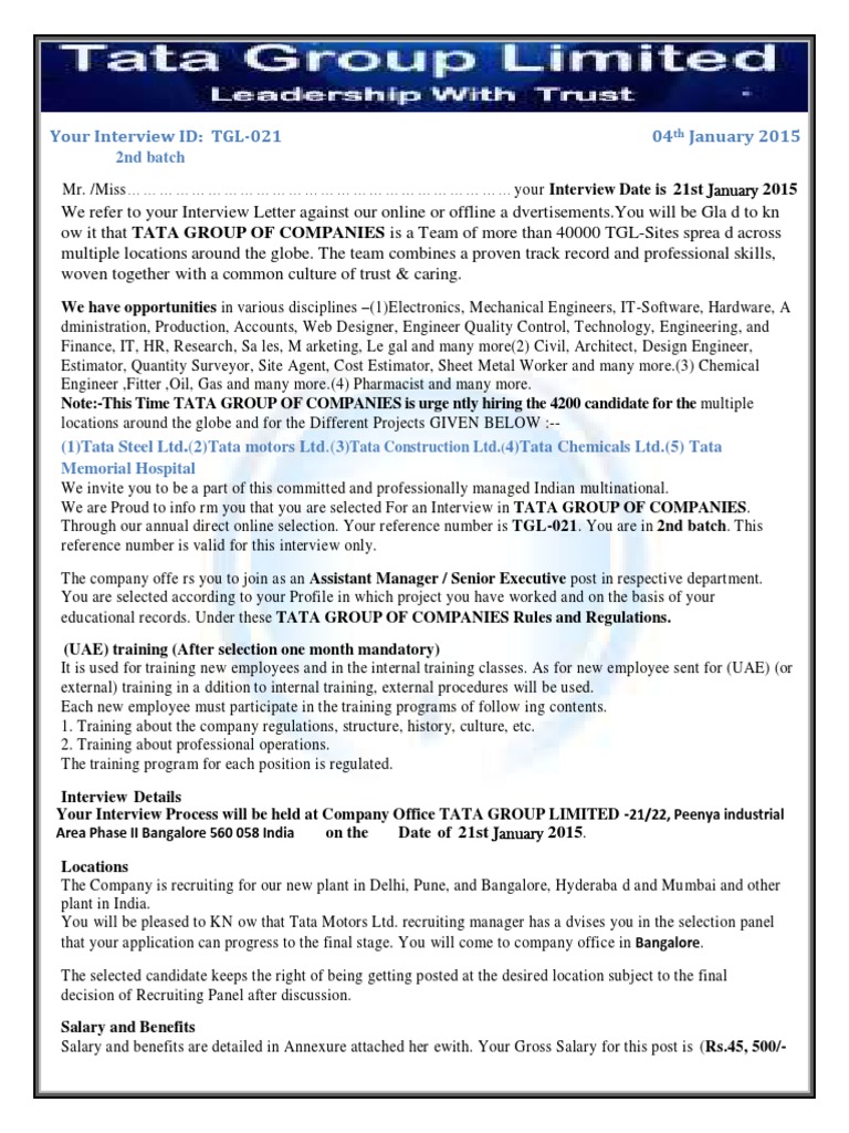 Tata G Letter. | PDF | Engineer | Labour