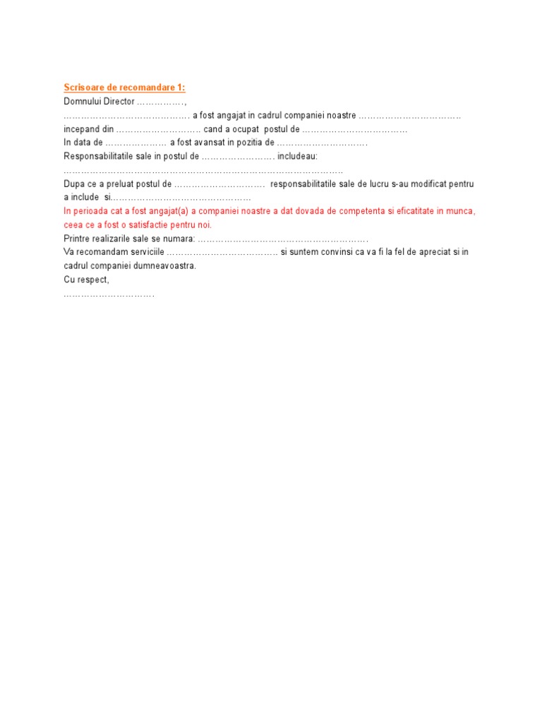 Scrisoare de Recomandare - Modele | PDF