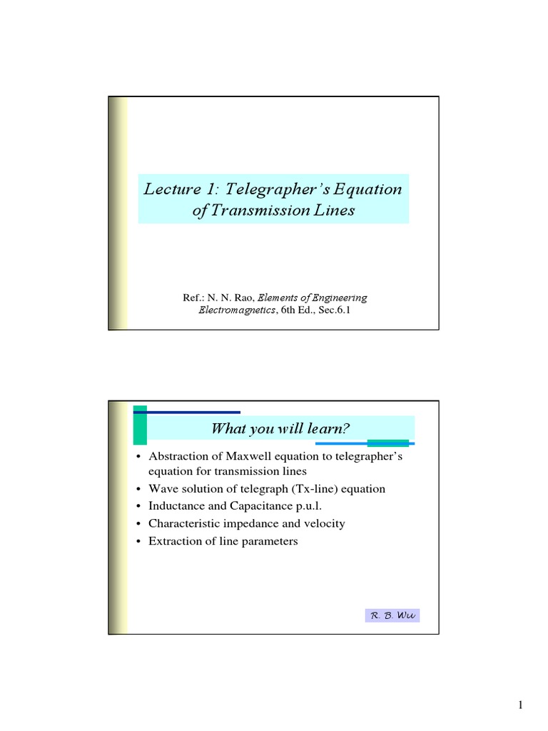 Telegrapher's Equation | PDF | Transmission Line | Inductance