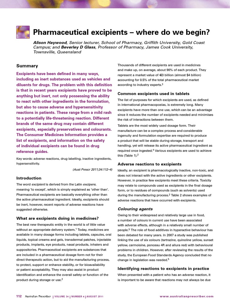 Excipients | Tablet (Pharmacy) | Pharmacology