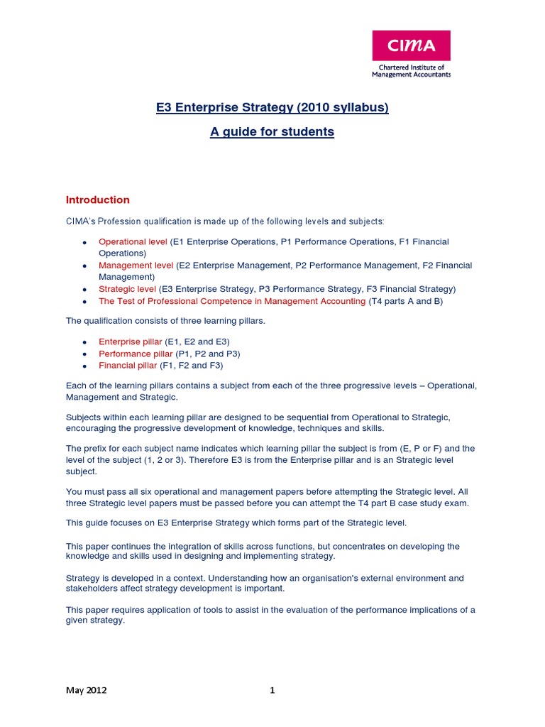 E3 Enterprise Strategy (2010 Syllabus) A Guide For Students | PDF ...