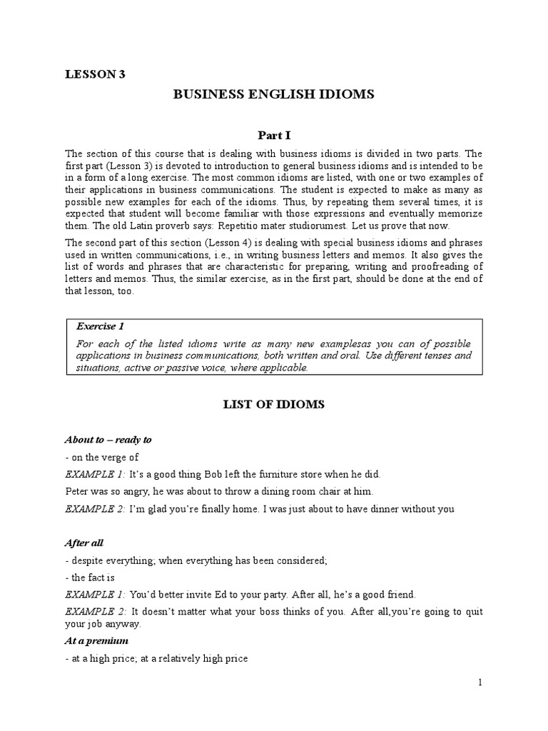 Business English Idioms Lesson | PDF | Idiom | Sales