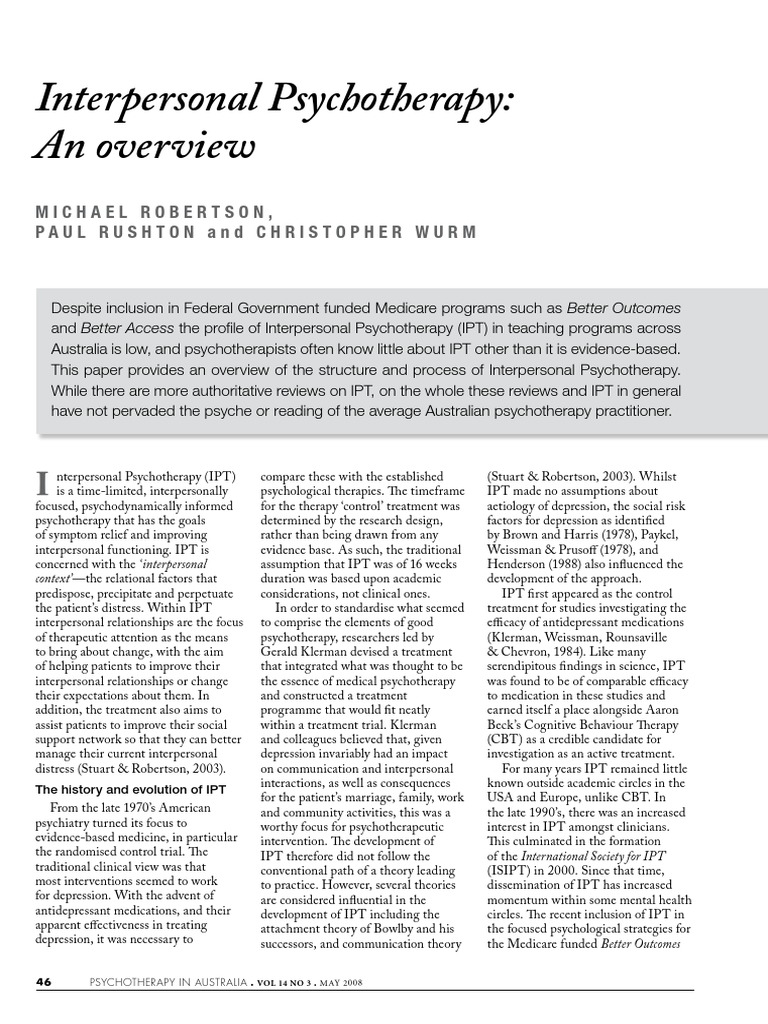 Interpersonal Psychotherapy | PDF | Psychotherapy | Cognitive ...