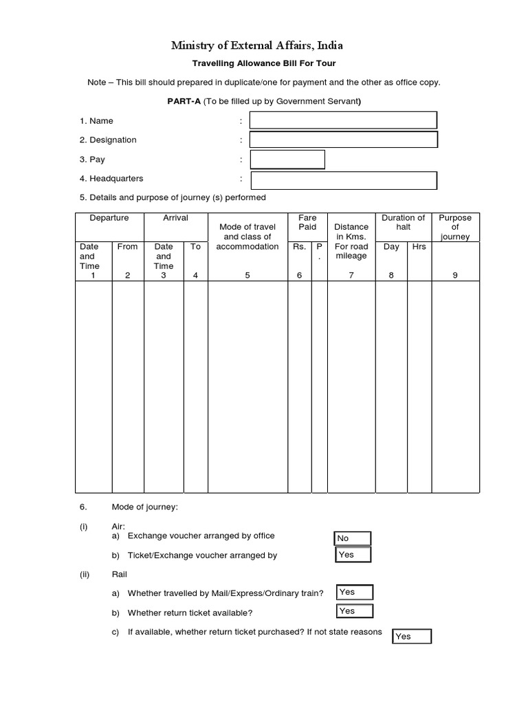TA Bill Form | PDF | Transport | Railway