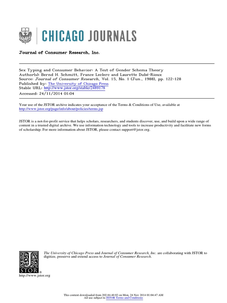 Sex Typing And Consumer Behavior Pdf Femininity Gender
