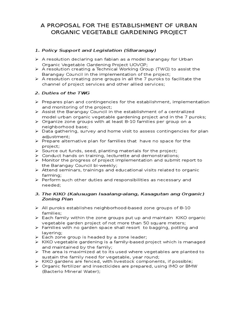 A Proposal For The Establishment of Urban Organic Vegetable Gardening | PDF
